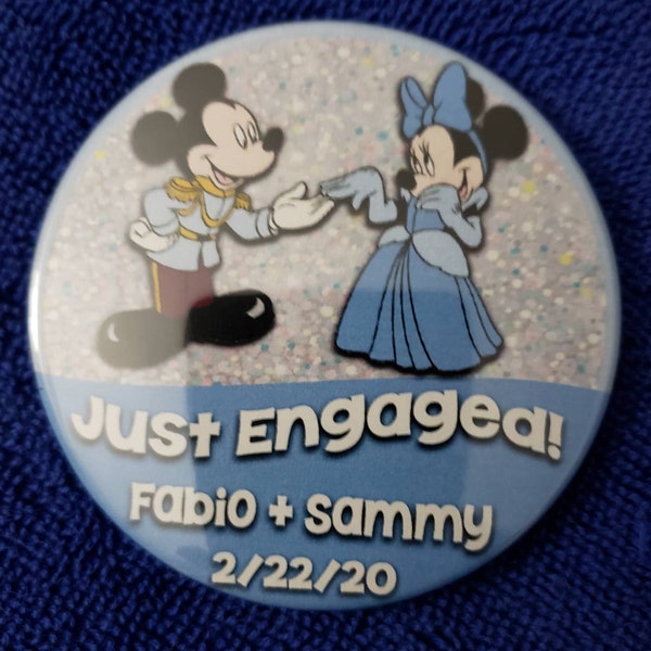 Minnie and Mickey Just Engaged Button - Personalized Disney Engagement ...