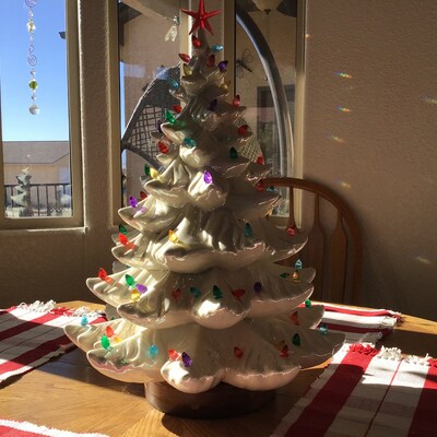 Wood Ceramic Christmas Tree Base With Light - Etsy