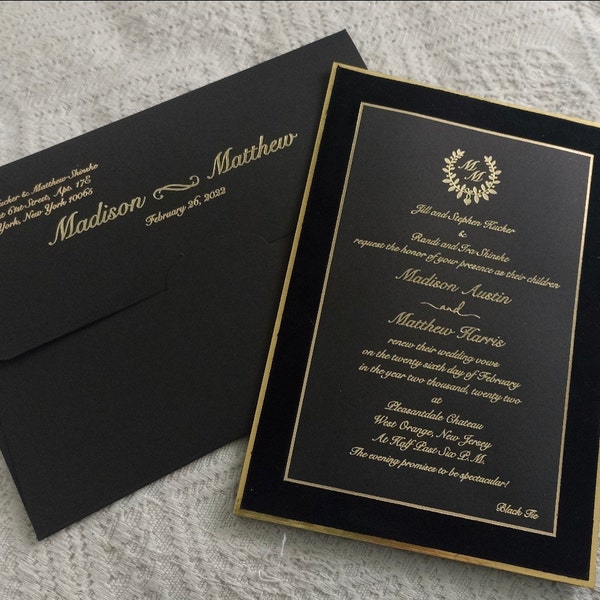 Classic Simple Wedding Invitation, Elegant, Embossed Cream Black Color ...