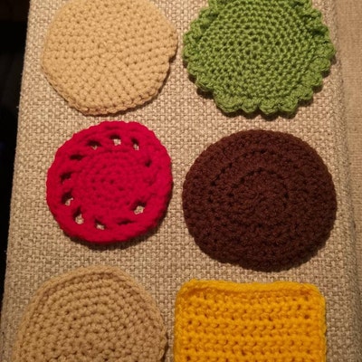 Crochet Cheeseburger Coasters Pattern Crochet Pattern Burger Fast Food ...