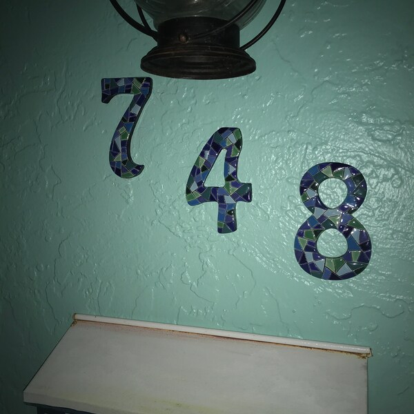 Custom Ceramic Numbers Tile Wall Hanging, Blue Mosaic Tiles Wall Decor ...