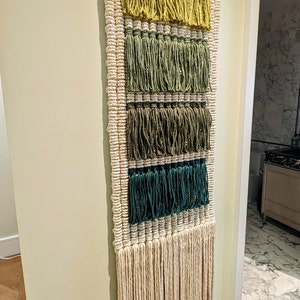 Long Macrame Wall Hanging, Vertical Fiber Art Decor, Narrow Textile ...