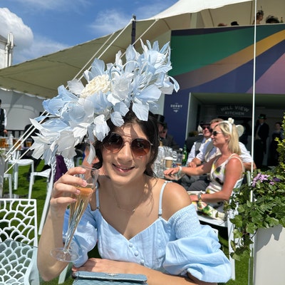 Navy Felt Cocktail Hat, Statement Blue Ascot Fascinator, Cream and Navy ...
