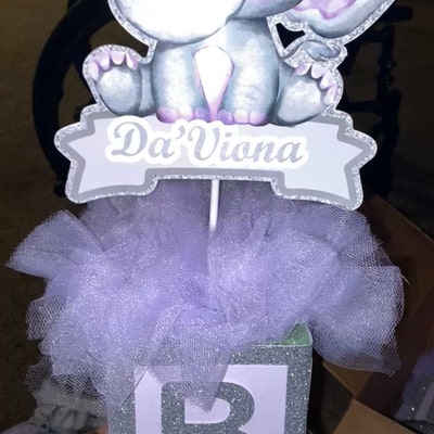 Set of 2 Standee Lavender Elephant Centerpieces Lavender Elephant Baby ...