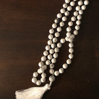 Howlite Mala Necklace, 108 Mala Beads, White Mala Necklace, Howlite ...