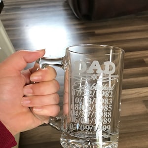 Custom Engraved Dad Established Father's Day Beer Mug Glass, Dad Family ...