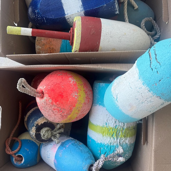 Buoy Wall 10 Half Distressed Real Painted Maine Lobster Buoys Styrofoam ...