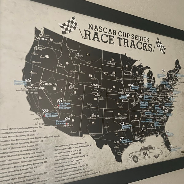 NASCAR Race Tracks Map - NASAR Gift - Vinitage Raceway Fan Vintage ...