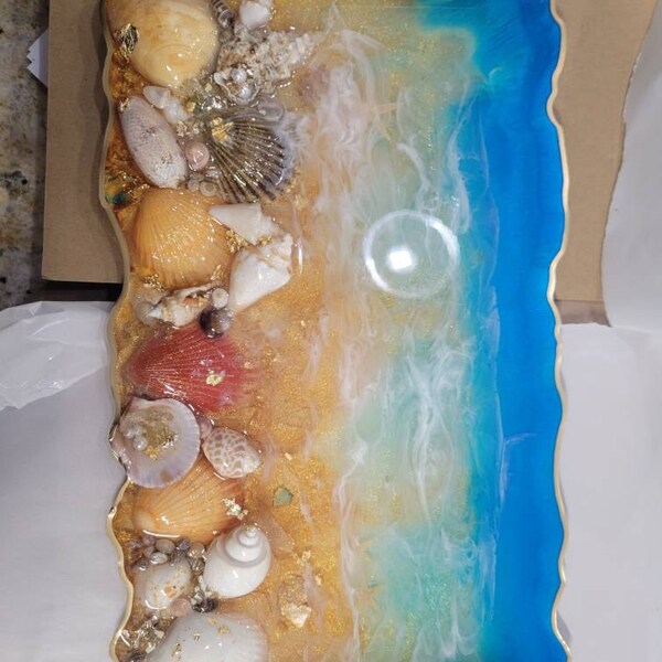 Resin Tray With Seashell Embelishments . - Etsy
