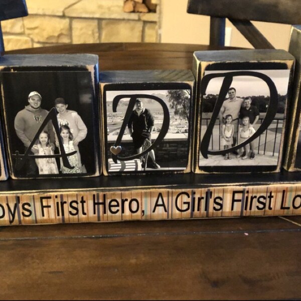 Daddy Photo Block, Customized Daddy Sign Word Blocks With Pictures, Dad ...