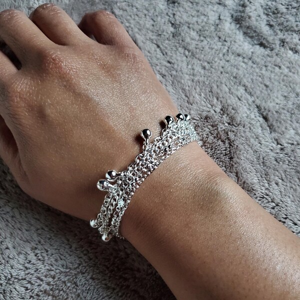 Chunky Multi Layer Silver Bracelet With Heart Charm for Women Bold ...