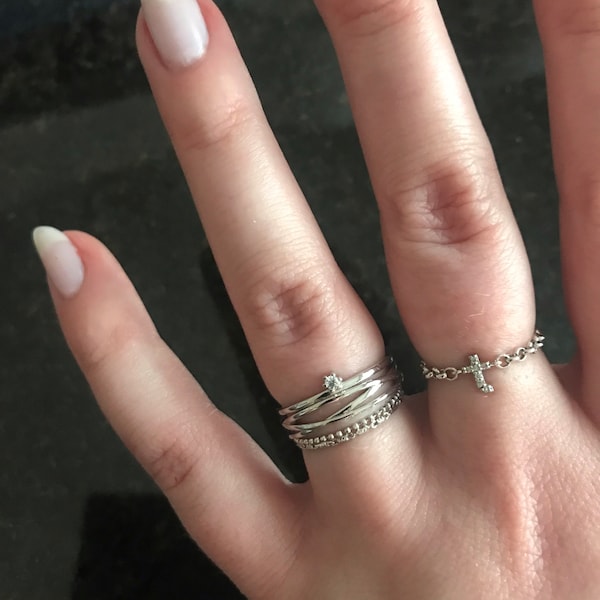 925 Sterling Silver Multi Strand Ring Ring White Cz Stacking Ring Cubic ...