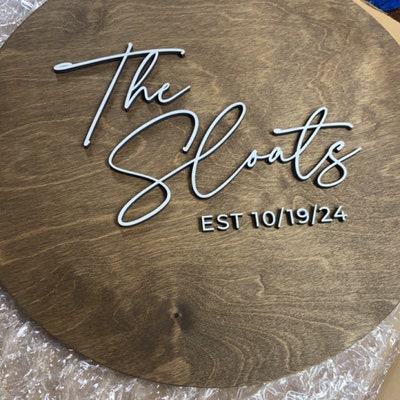 Round Family Last Name Sign With Engraved Botanical Frame and Raised ...