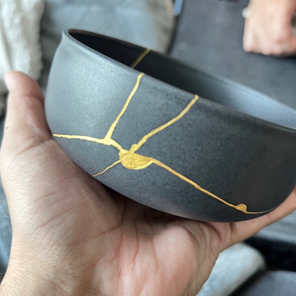 Kintsugi Bowl, Japanese Technique, Contemporary Wabi Sabi Blue Ceramic ...