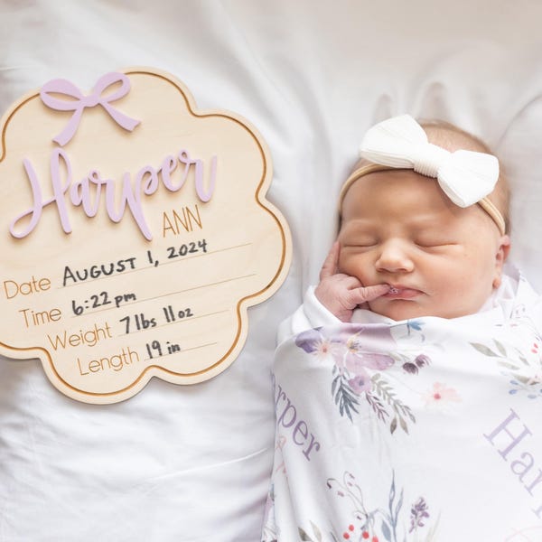 Baby Name Announcement Sign, Birth Stat Announcement Sign, Newborn Name ...
