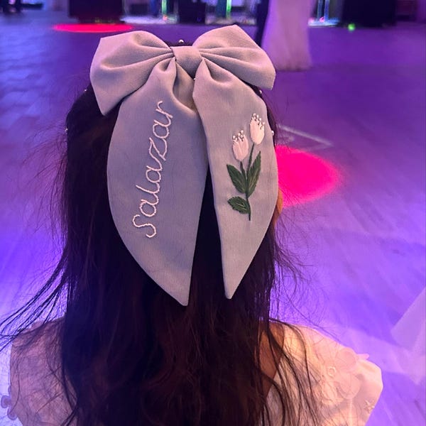 Initial Hand Embroidered Hair Bow.personalized Bow,lettered Hair Bow ...
