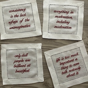 Custom Embroidered Linen Cocktail Napkins, Your Phrases or Ours, Set of ...