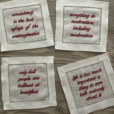 Custom Embroidered Linen Cocktail Napkins, Your Phrases or Ours, Set of ...