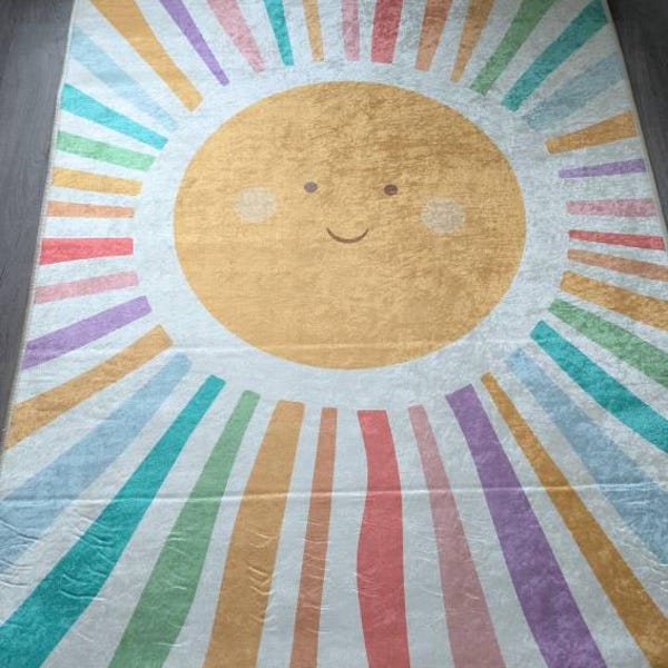 Smiling Sun Patterned Kids Rug, Happy Sun Rug, Fun Kids Rug With ...