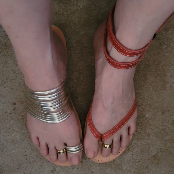 Women Toe Ring Sandals, Boho Leather Summer Sandals. - Etsy