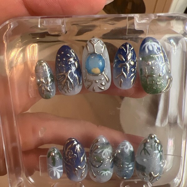 Jelly Ocean Press on Nails: 3D Baby Shark, Seashell, Handmade Nail Art ...