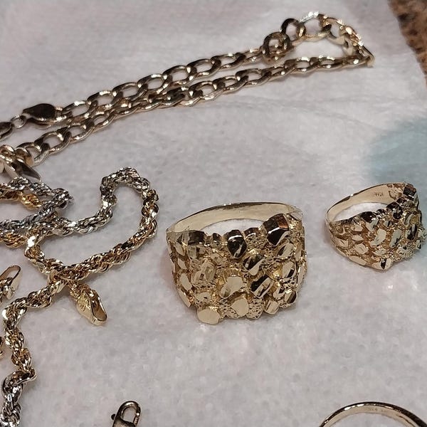 10k & 14k Solid Gold Nugget Smashed Vintage Diamond Cut Square Vintage ...