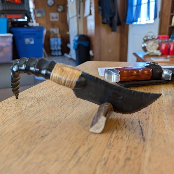 Large Knapped Glass Bowie Knife With Deer Antler Handle Flint Knapping ...