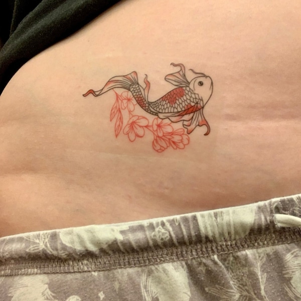 Floral Red Koi Fish Temporary Tattoo / Watercolor Japanese Koi Fish ...