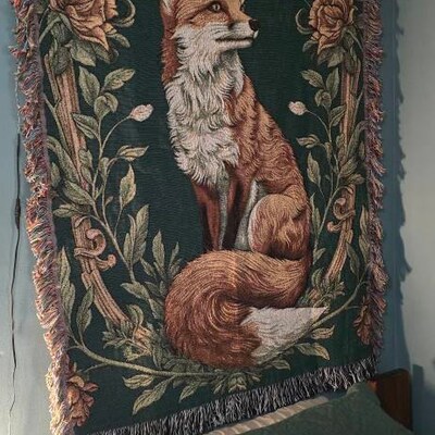 Woven Tapestry Fox Blanket for Dark Academia Decor and Cottagecore ...