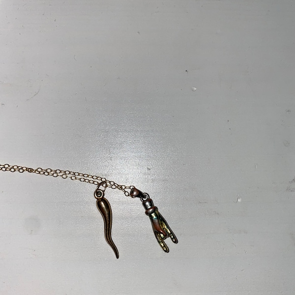 14k Gold Filled Hand Charm Mano Cornuto Good Luck Sign Pendant Hand ...