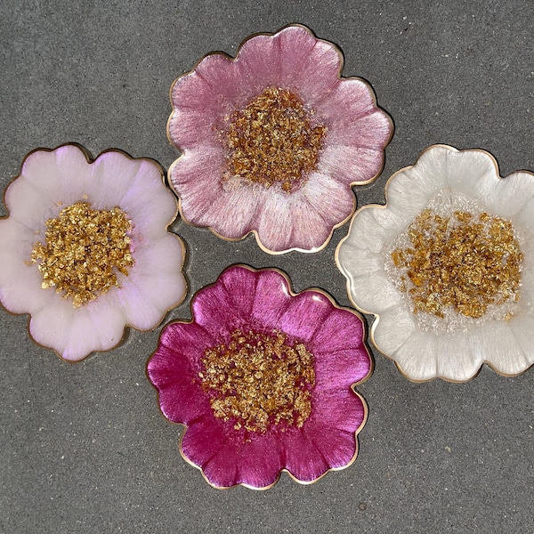 Ocean Inspired Collection - Gold Accented Flower Handmade Resin ...