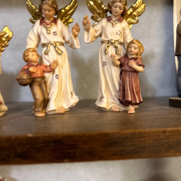 Hand Carved Wooden Guardian Angel With Girl Statue, Religious Gift - Etsy