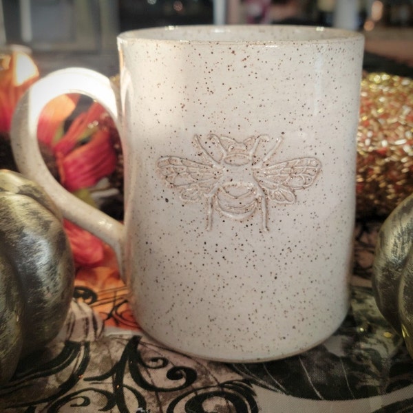 Bee Mug Handmade Pottery Bee Mug White Bee Mug Honeybee Mug Bee Coffee ...