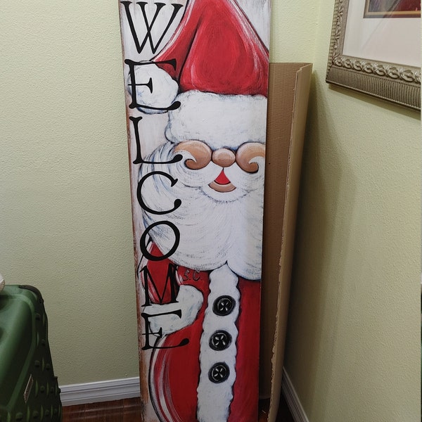 Winter Welcome Santa Sign, Santa Sign, Vertical Front Door Sign ...