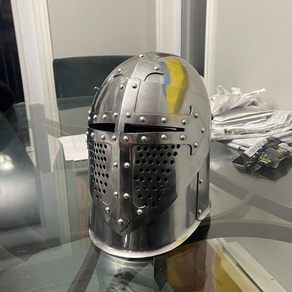 18 Gauge Medieval Heavy Italian Grill Helmet Medieval Barbute Combat ...