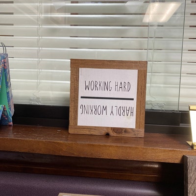 Flippable Desk Sign, Working Hard Quote, Hardly Working Sign, Funny ...