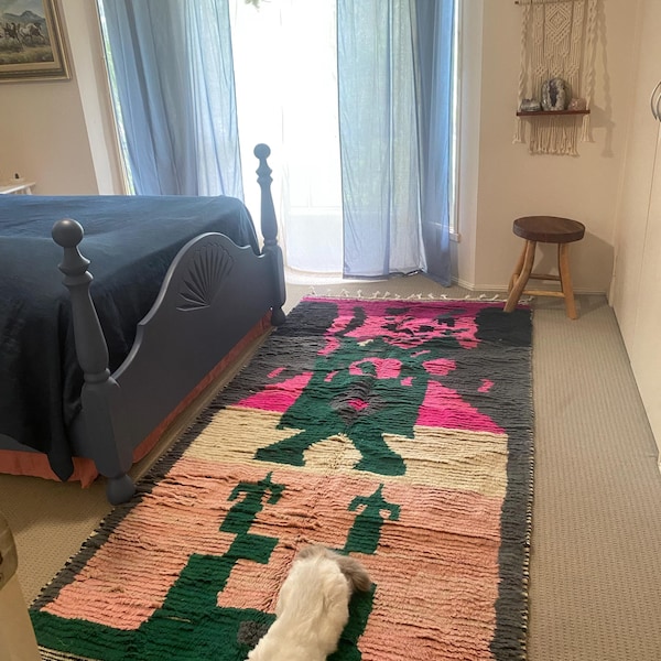 Soft GREEN WOOL Living Room ,berber Grid Pattern Rug ,stunning Moroccan ...