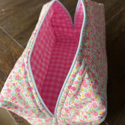 Handmade Quilted Terry Cloth Makeup Bag Light Pink Terry Bag Cosmetic ...