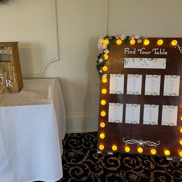 Wedding TABLE Plan and SEATING Chart Sign | Pretty Bunting and Hessian ...