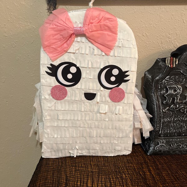 Ghost Pinata With Pink Bow, Girls Birthday Celebration Pinata, Pink Bow ...