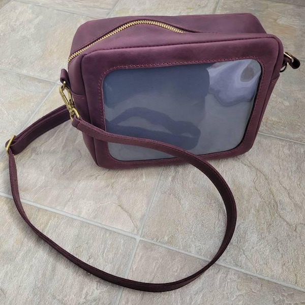 Personalized Leather ITA Bag: Adjustable Strap Pin Display Crossbody ...