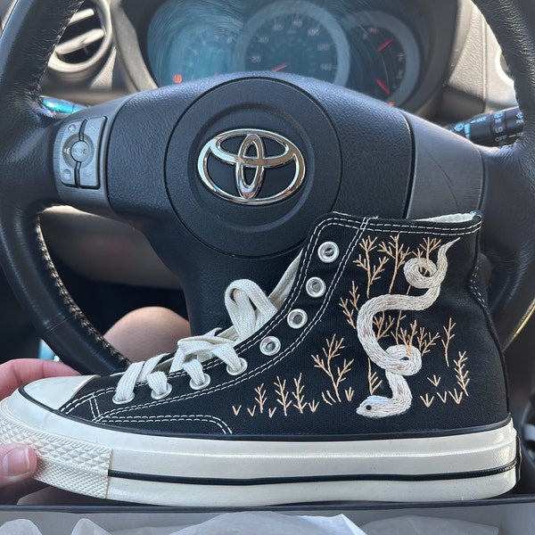 Custom Embroidered Converse High Tops: Snake Design - Etsy