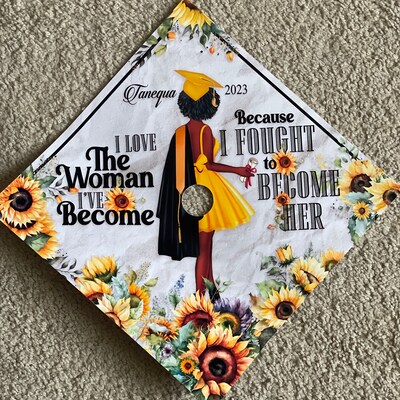Custom Graduation Cap Topper Black Girl, Personalized God Message Grad ...