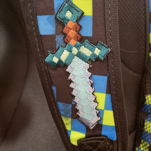 Pixel Art Diamond Sword - Shiny Metallic Embroidery Iron on Patch. - Etsy