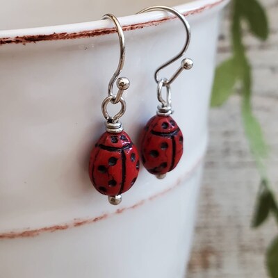 Czech Glass Ladybug Beads Red Opaque With Black Wash 10x7mm 12 Beads - Etsy