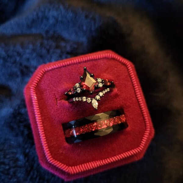 Skye Natural Red Garnet Couples Ring Set- His and Hers Matching Wedding ...