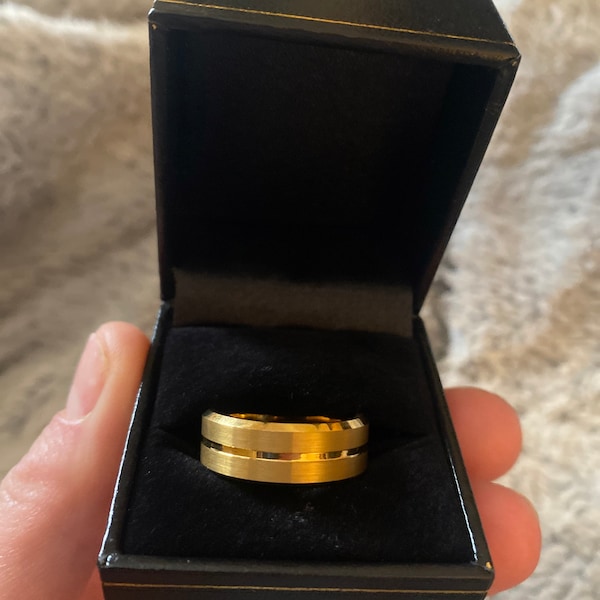 Yellow Gold Tungsten Ring, Mens Wedding Band 8mm - Etsy
