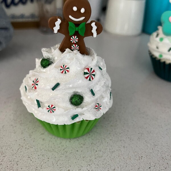 Fake Gingerbread Man Cupcake | Fake Christmas Cupcake | Fake Candy Cane ...