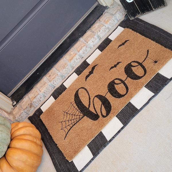 Halloween Boo Doormat, Boo Mat, Coir Door Mat, Welcome Mat, Front Door ...