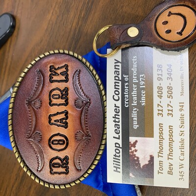 Large Custom Tooled Leather Belt Buckle, MADE to ORDER, Names or ...